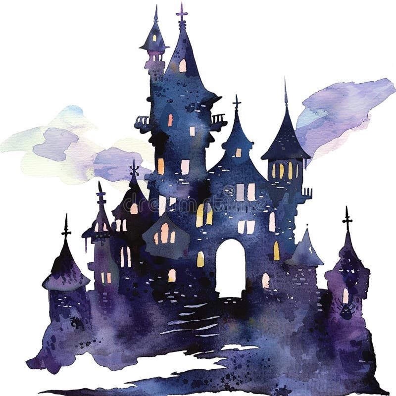 A Haunted Castle Silhouette with Eerie Charm and Mystical Colors Stock ...