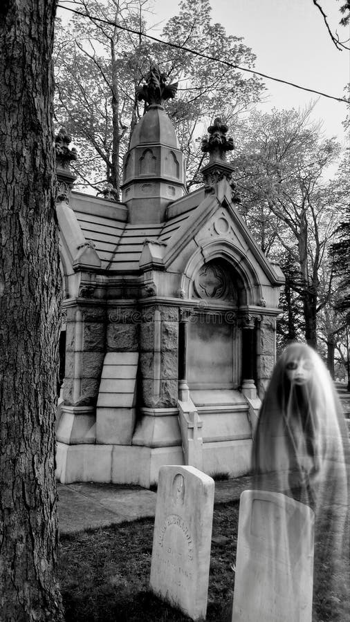 Haunted Cemetery Graveyard Grave Graves Mausoleum Headstones Stock ...