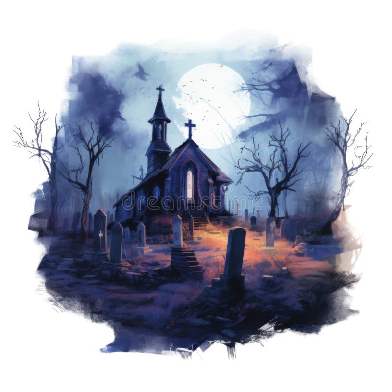 A Haunted Church and Graveyard Under a Full Moon Stock Image ...