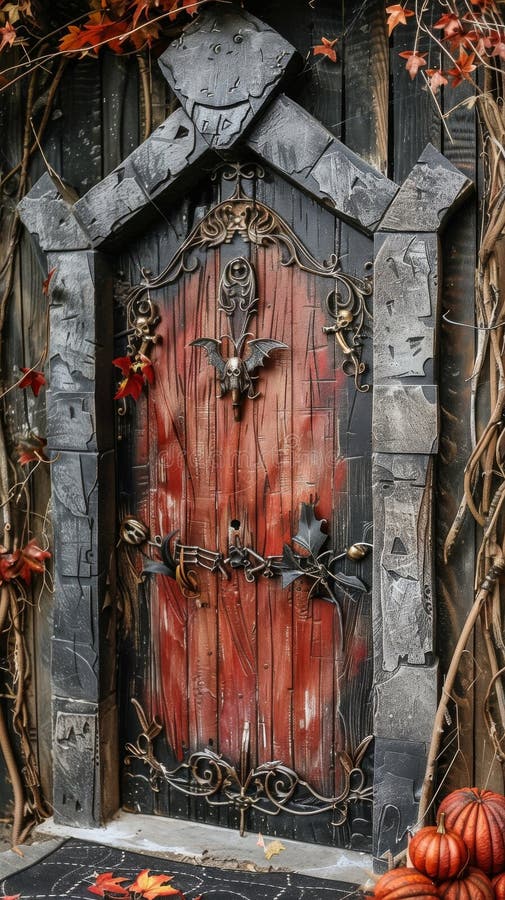 Haunted Door Props for Halloween Decor Stock Illustration ...