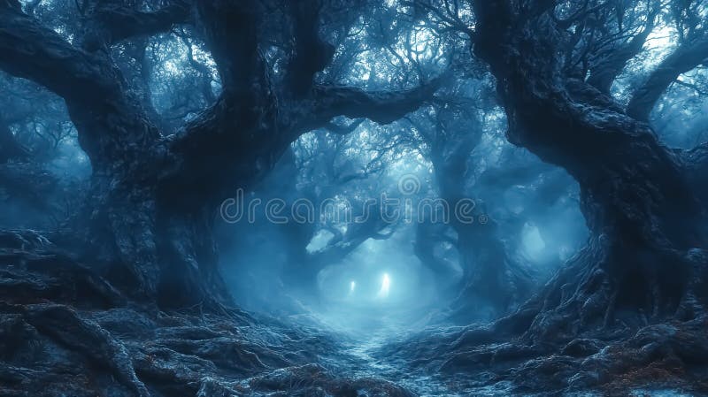 Haunted Forest with Apparitions of Ghostly Beings Stock Illustration ...
