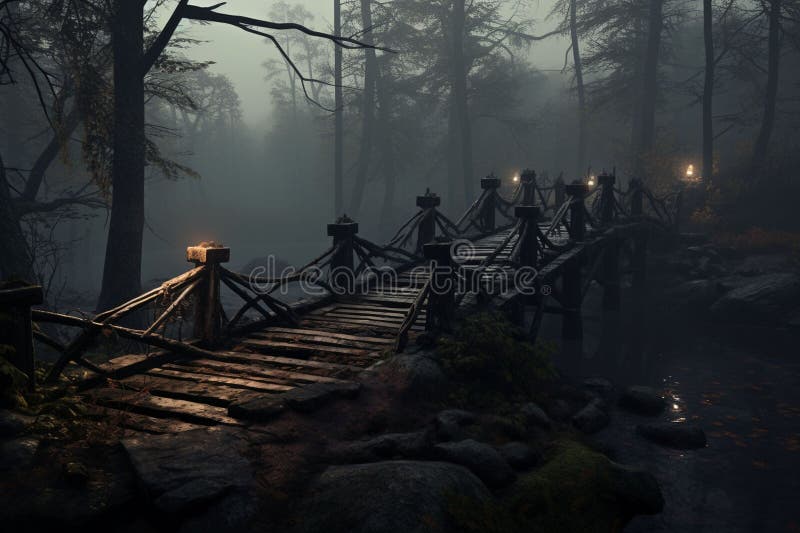 Haunted Forest Bridge a Haunted Bridge Leading Stock Illustration ...