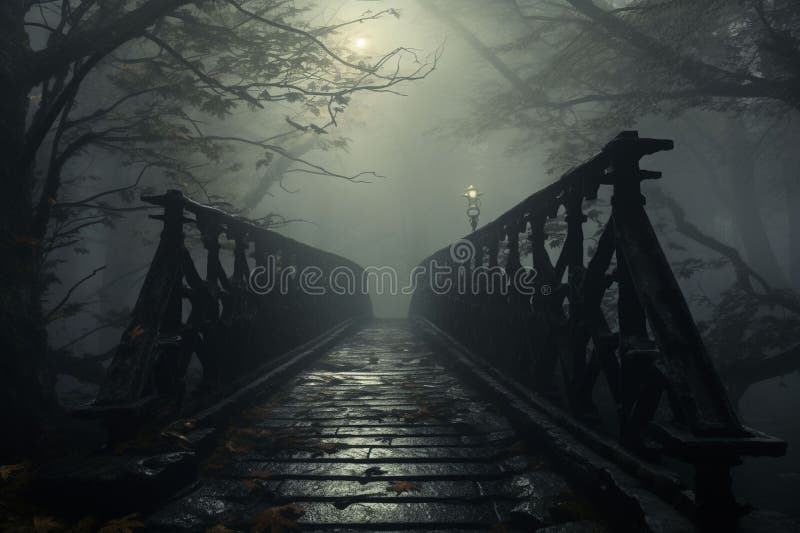 Haunted Forest Bridge a Haunted Bridge Leading Stock Illustration ...
