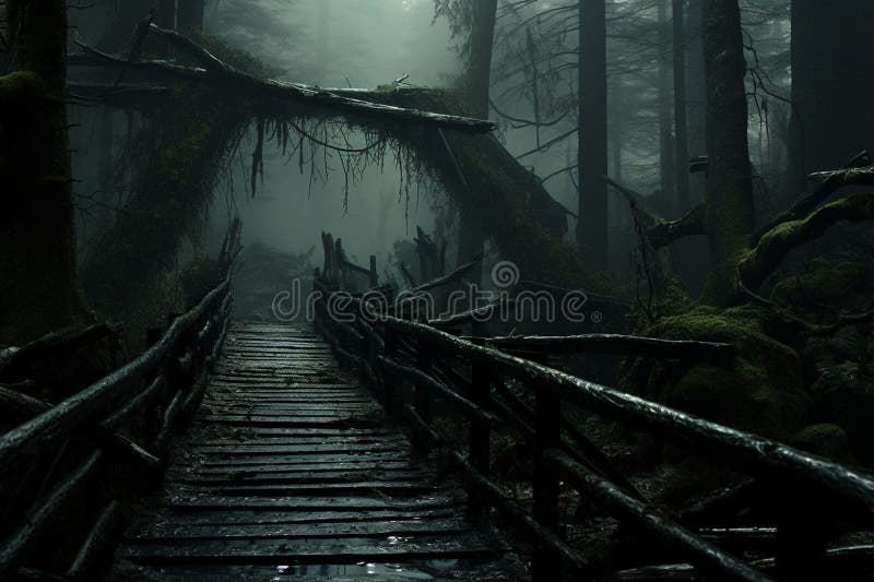 Haunted Forest Bridge a Haunted Bridge Leading Stock Illustration ...