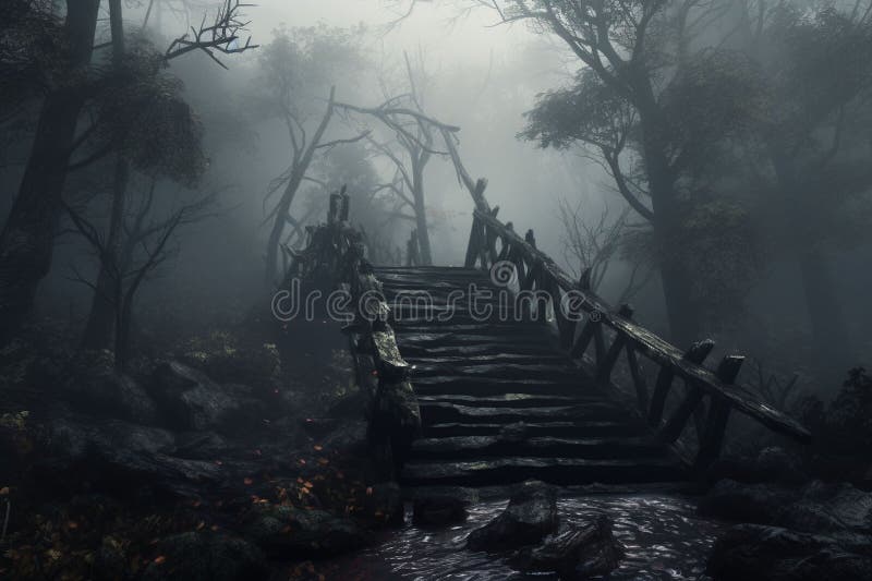 Haunted Forest Bridge a Haunted Bridge Leading Stock Illustration ...
