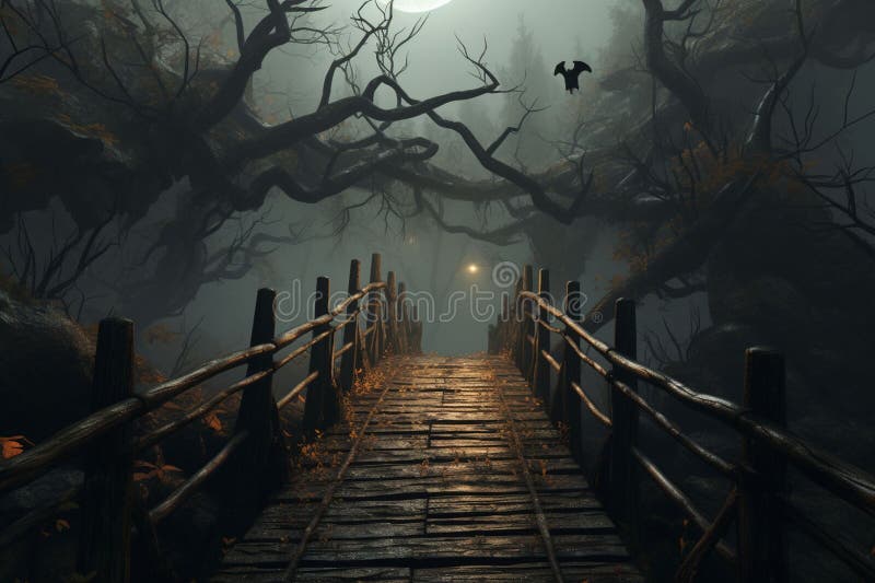 Haunted Forest Bridge a Haunted Bridge Leading Stock Illustration ...