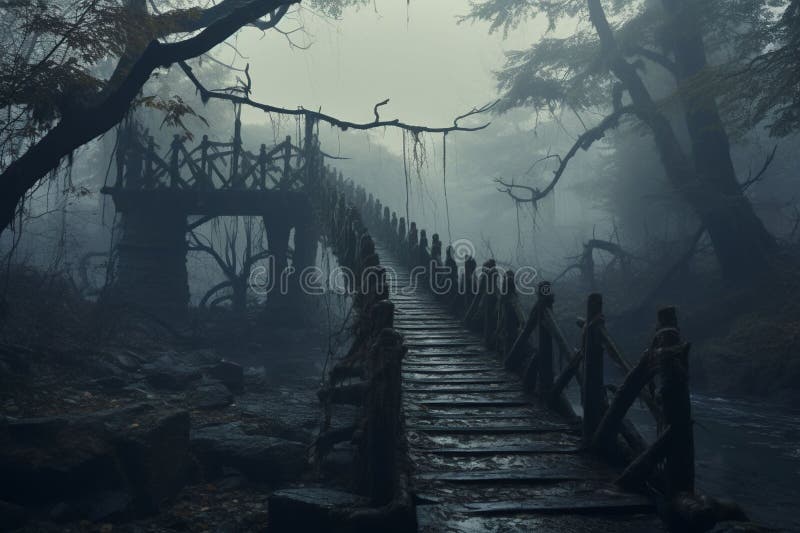 Haunted Forest Bridge a Haunted Bridge Leading Stock Illustration ...