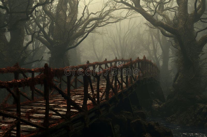 Haunted Forest Bridge a Haunted Bridge Leading Stock Illustration ...
