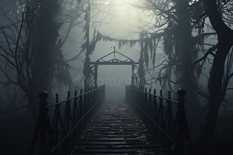 Haunted Forest Bridge Shadows Shadows Cast on a Stock Illustration ...