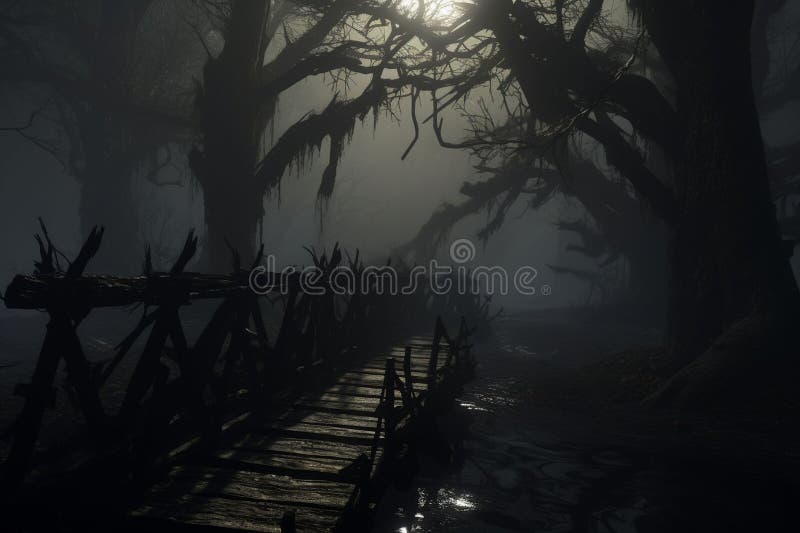 Haunted Forest Bridge Shadows Shadows Cast on a Stock Illustration ...