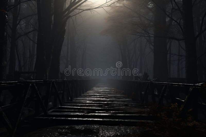 Haunted Forest Bridge Shadows Shadows Cast on a Stock Illustration ...