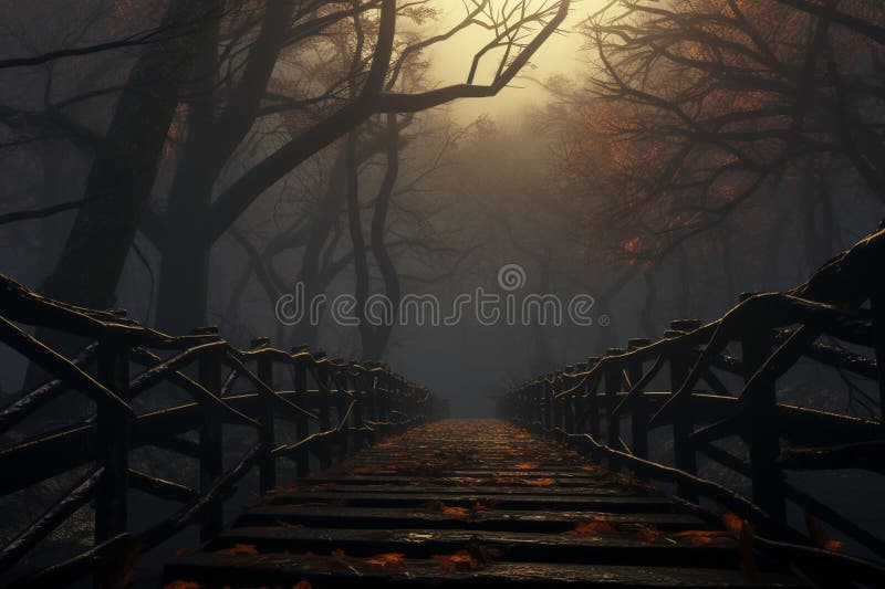 Haunted Forest Bridge Shadows Shadows Cast on a Stock Illustration ...