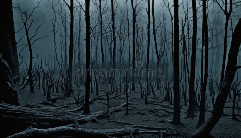 Haunted Forest with Dead Trees and Mist Stock Photo - Image of haunted ...