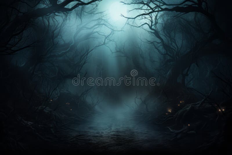 Haunted Forest with Mist and Copy Space Stock Illustration ...