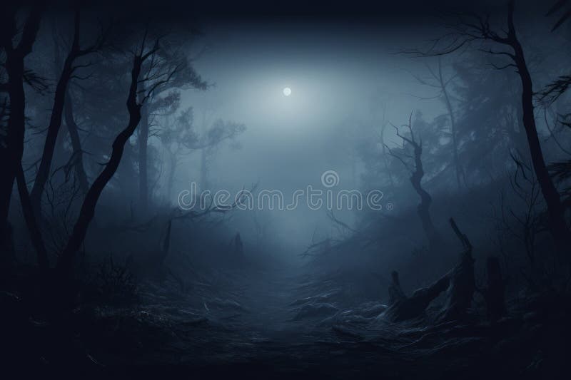 Haunted Forest with Mist and Copy Space Stock Illustration ...