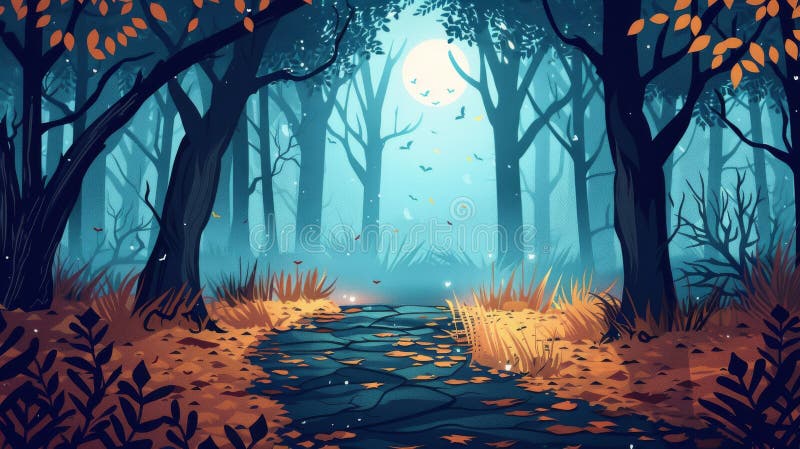 Haunted Forest Path Halloween Illustration Stock Illustration ...