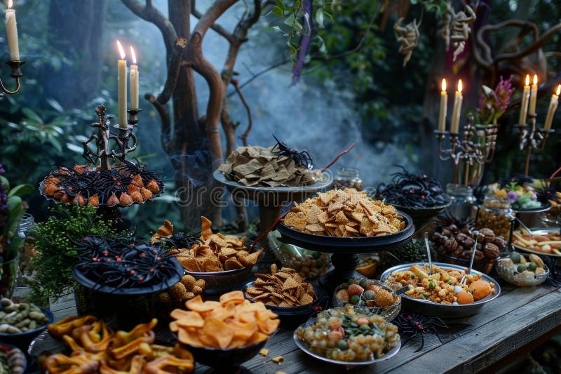 Haunted Forest Snack Buffet Spread Background Stock Illustration ...