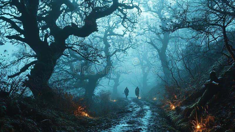 Haunted Forest Wicked Trees Below Dusk Pathway Foggy Landscape ...