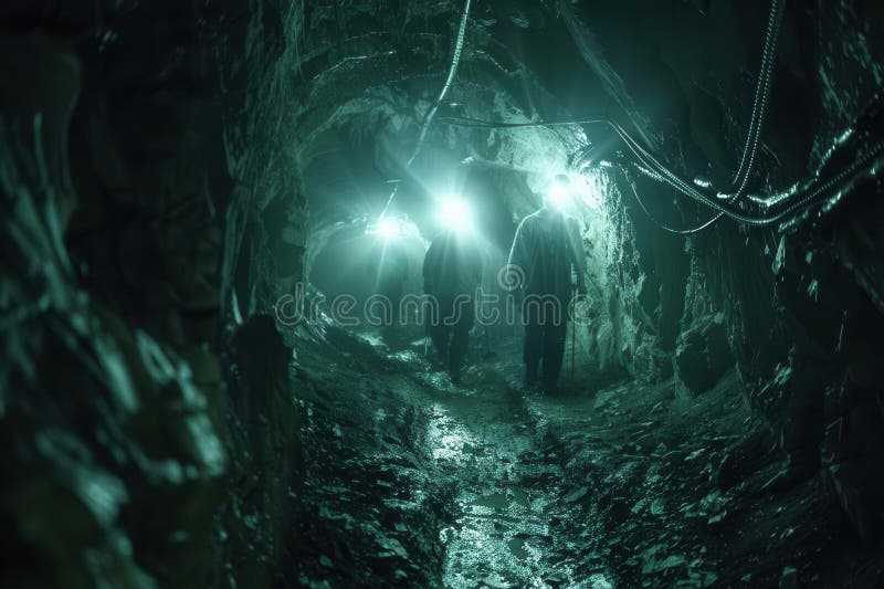 A Haunted Gold Mine with Ghostly Prospectors and Eerie Lights Stock ...