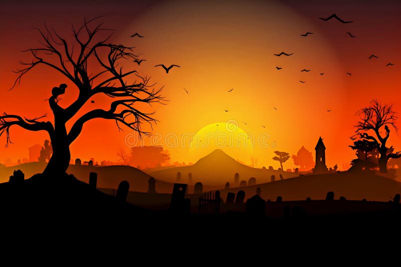 Sunset in Graveyard stock photo. Image of skyline, afterglow - 219768902