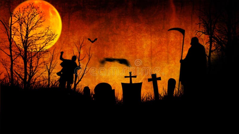 Haunted Graveyard Sunset Zombie Death Background Stock Illustration ...