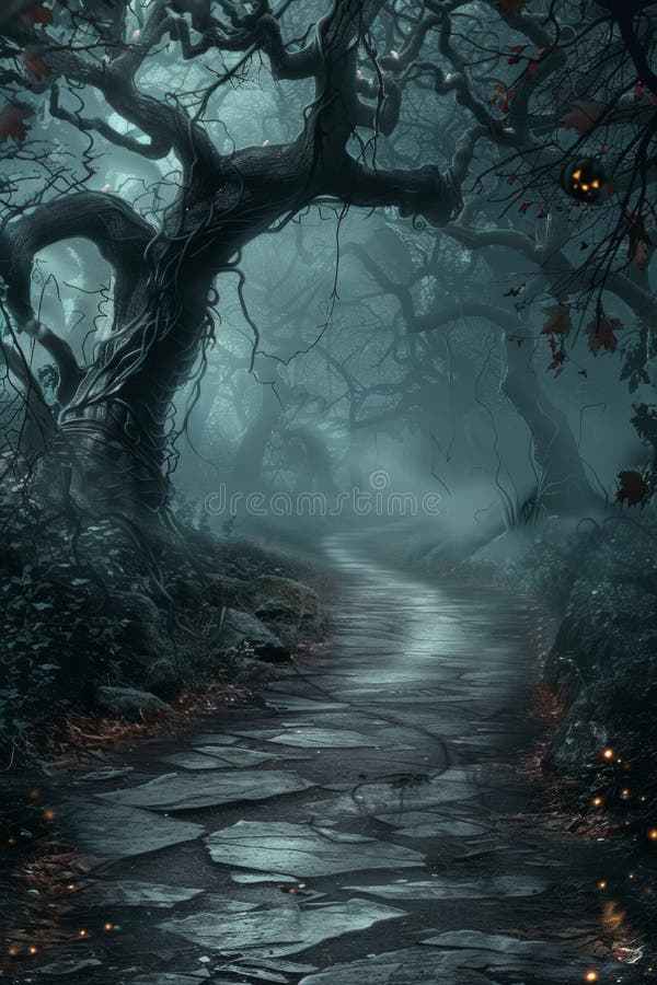 Haunted Halloween Path with Text Area Stock Illustration - Illustration ...