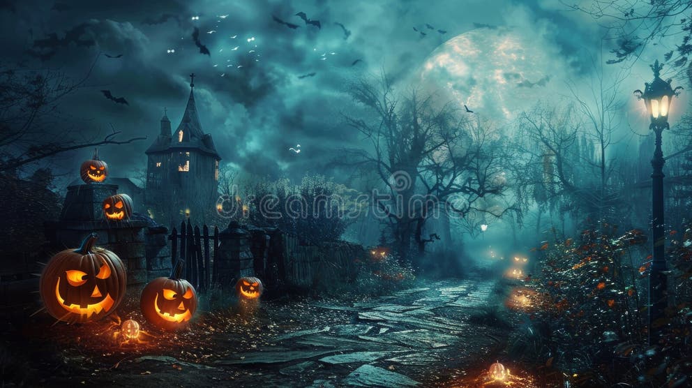 Haunted Halloween Pathway Layout Background Stock Illustration ...