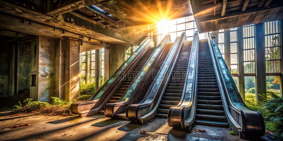 Haunted Halls of a Derelict Office Building Parallel Escalators Echo ...