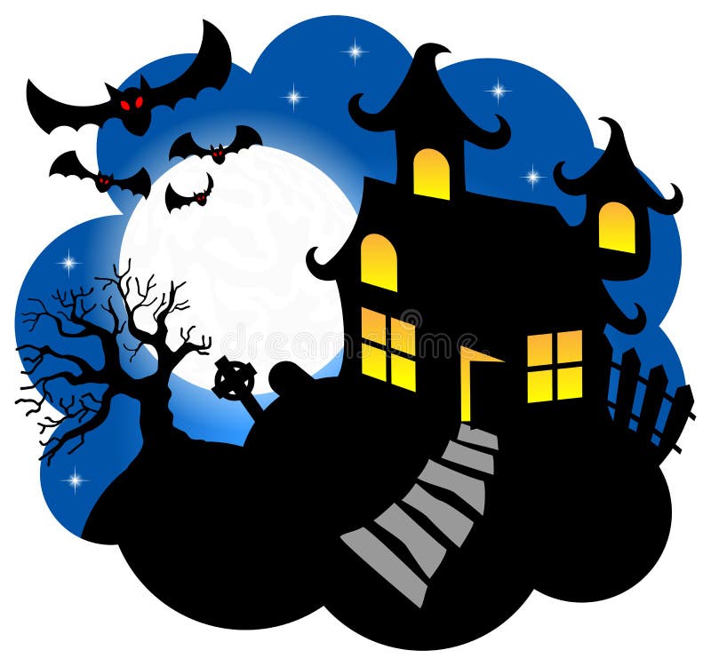 Haunted house with bats stock vector. Illustration of cartoon - 74278228