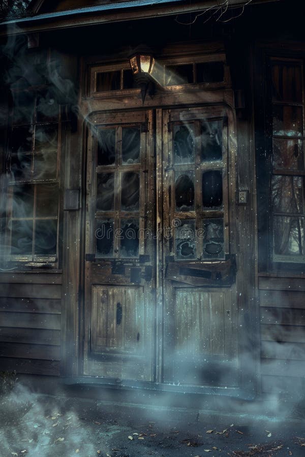 Haunted House Border with Ghostly Windows and Eerie Doors Stock ...