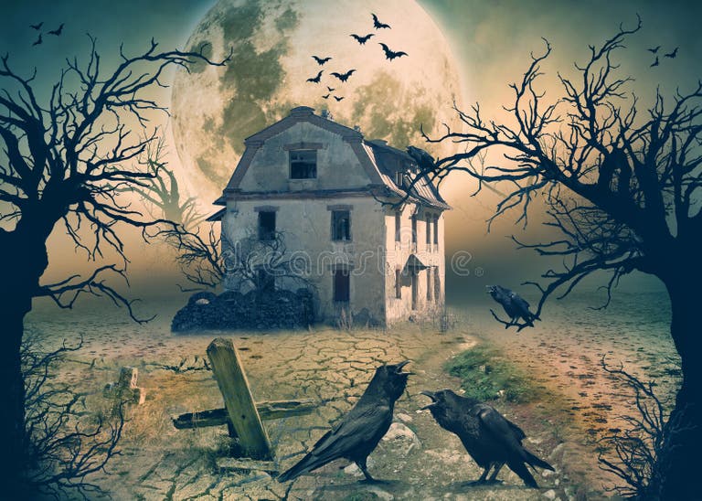 Haunted House with Crows and Horror Scene. Stock Photo - Image of evil ...