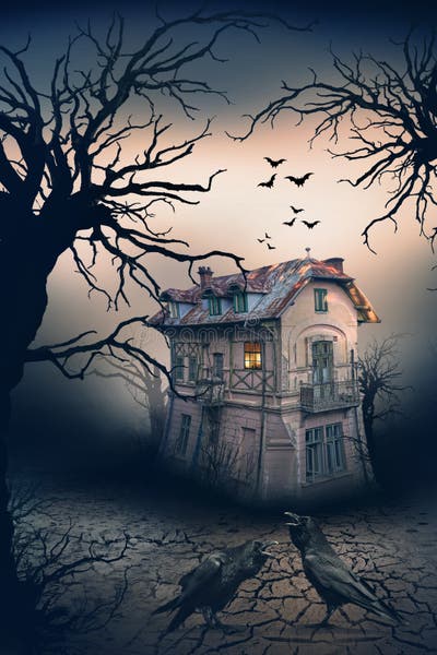 Haunted House with Crows and Horror Scene. Stock Photo - Image of black ...