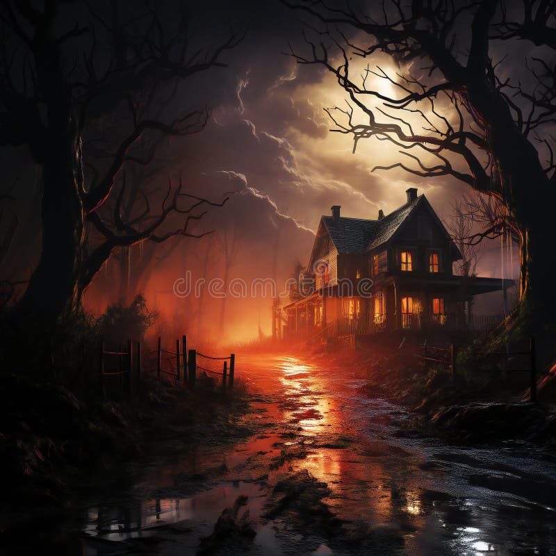Haunted House with Dark Horror Atmosphere. Haunted Scene House Stock ...