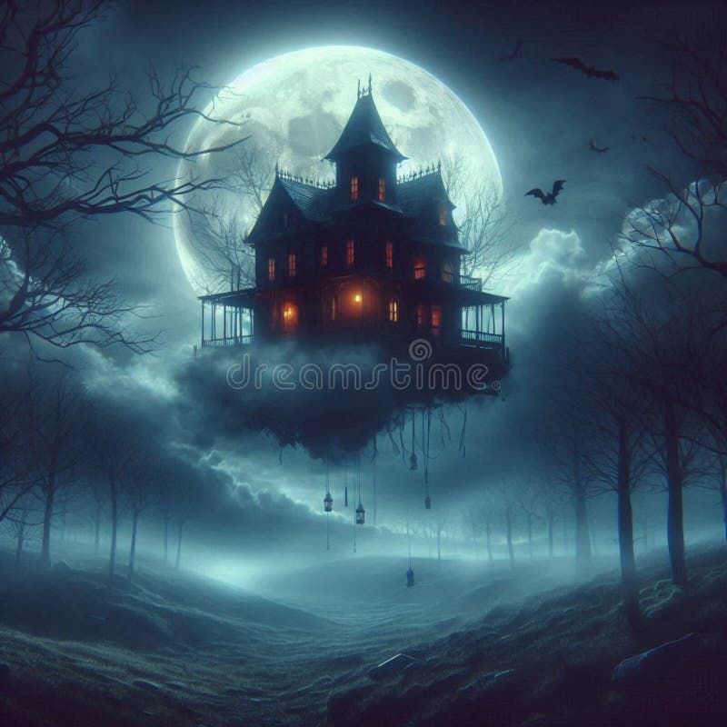A Haunted House Floating in the Air. - 1 Stock Illustration ...