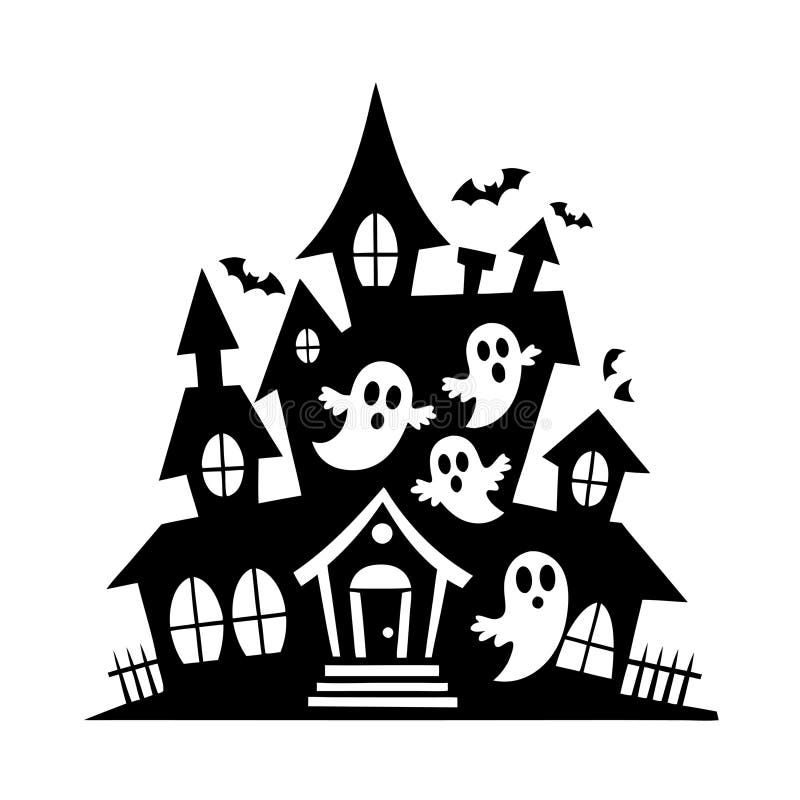 Haunted House with Ghosts Halloween Vector Illustration for Spooky ...