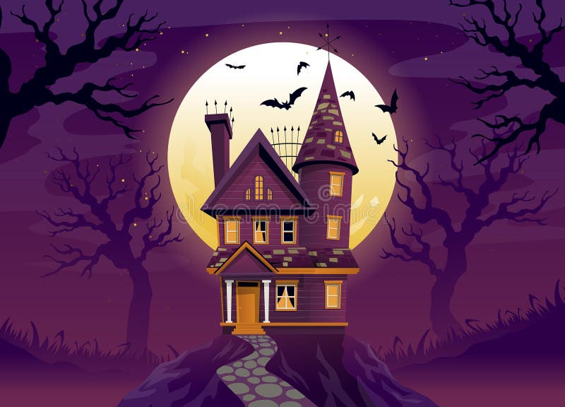 Haunted House of Halloween in Creepy Cartoon Style Stock Illustration ...