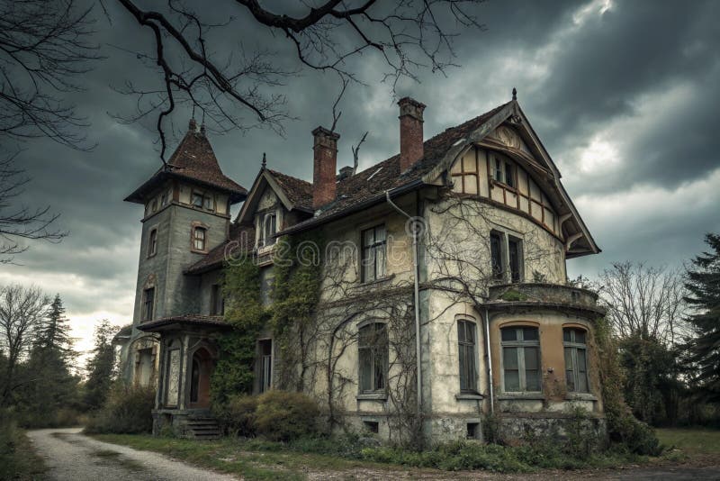 Haunted House in Old Style Architecture Stock Illustration ...