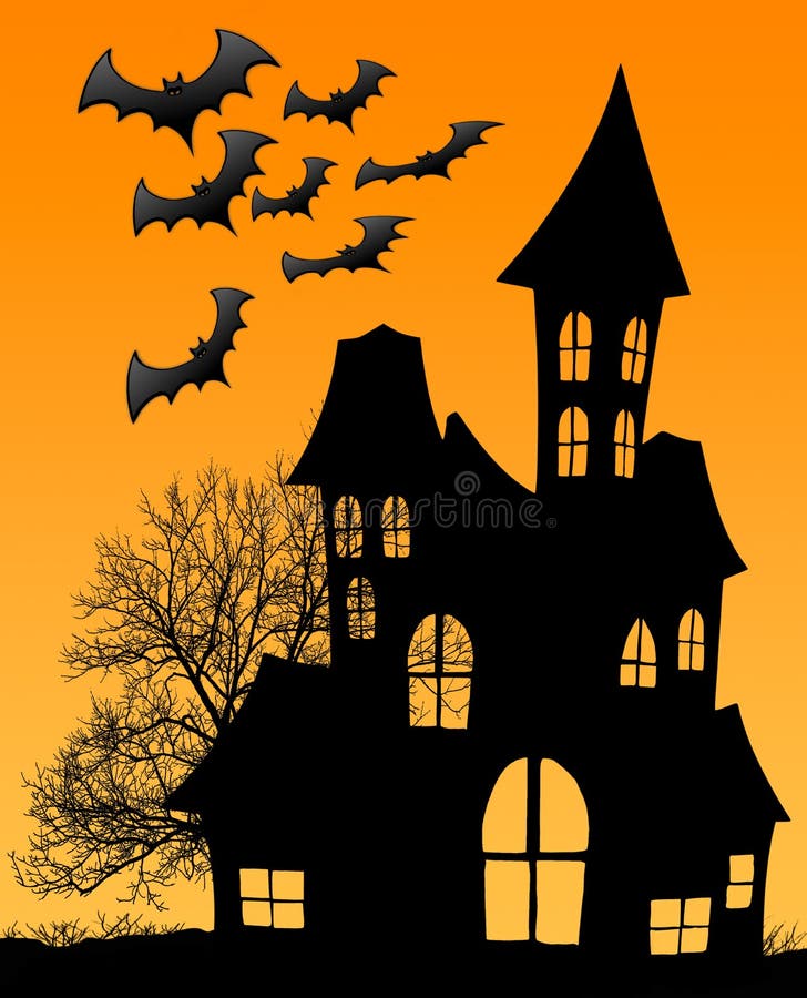 Haunted House Silhouetted Againist the Evening Sunset on Halloween ...