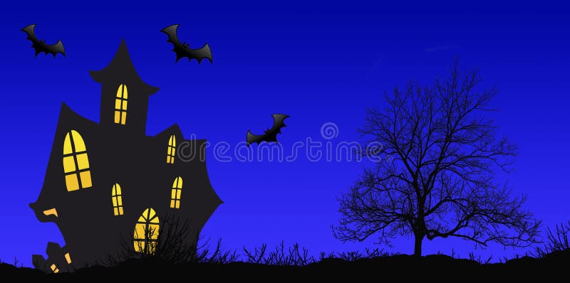 Haunted House Silhouetted Againist the Evening Sunset on Halloween ...