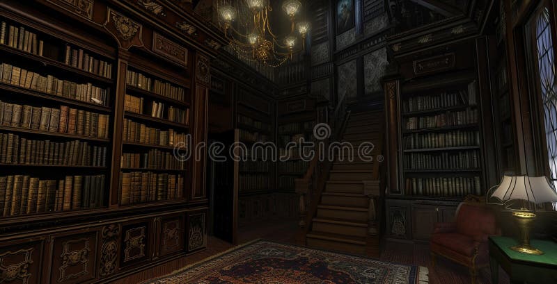 Haunted Manor Library House Interior. Generative Ai Stock Illustration ...