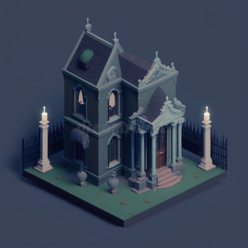 Haunted Mansion with Creaking Doors and Eerie Noises, Isometric Low ...