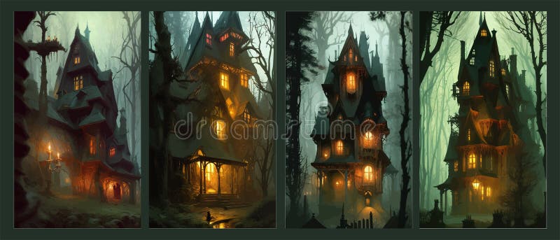 Haunted Mansion with Spooky Backdrop, Haunted House with Lights in ...