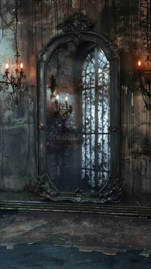 Haunted Mirror Halloween Backdrop Stock Illustration - Illustration of ...