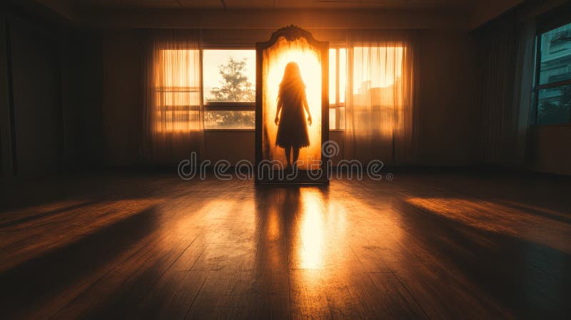 Haunted Mirror Reflecting Ghostly Figure in Sunlight Stock Illustration ...