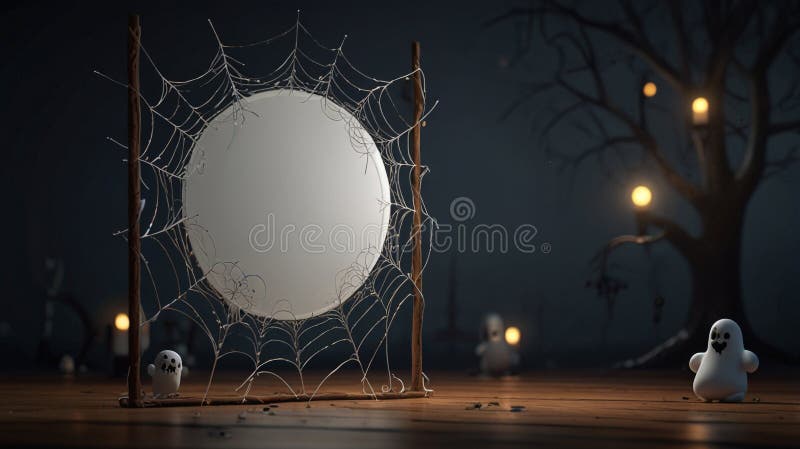 Haunted Mirror with Spider Web and Ghosts Stock Illustration ...
