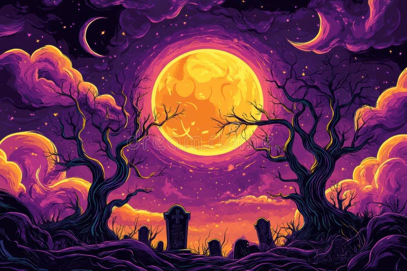 Haunted Moonlit Night stock illustration. Illustration of moon - 342131479