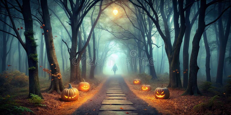Haunted Path Optical Illusion Halloween AI Generative Stock ...