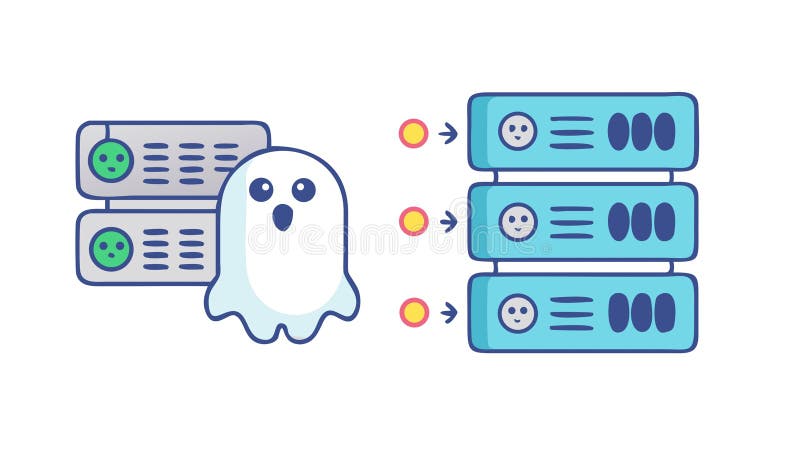 Haunted Server, Cybersecurity Ghost, Digital Vulnerability. Vector ...