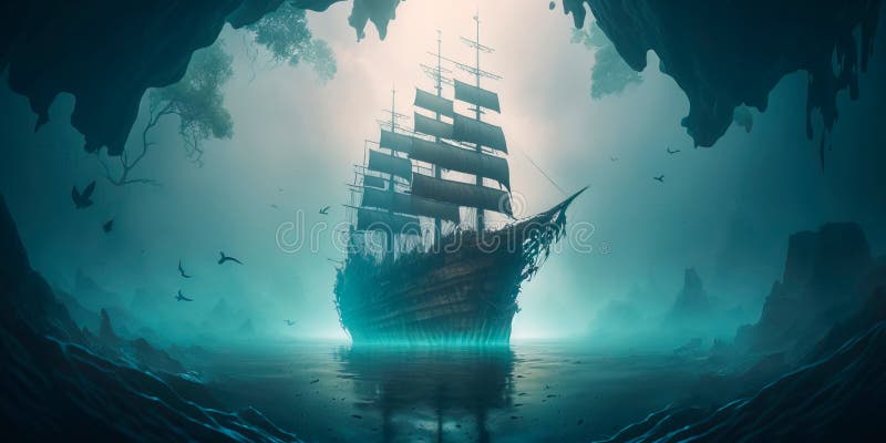 Haunted Ship Emerging from the Mist Generative AI Stock Illustration ...