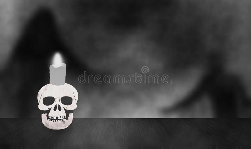 Haunted Skull with Shadow of Zombies Stock Illustration - Illustration ...